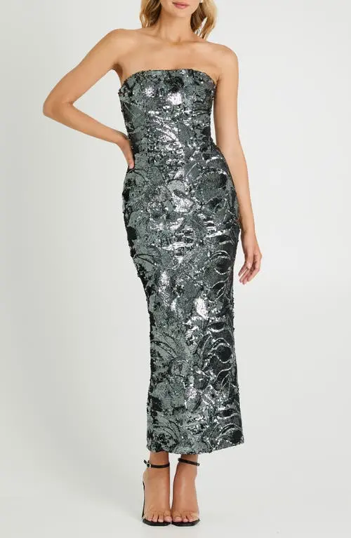 HELSI Leslie Pattern Sequin Strapless Gown - Gunmetal