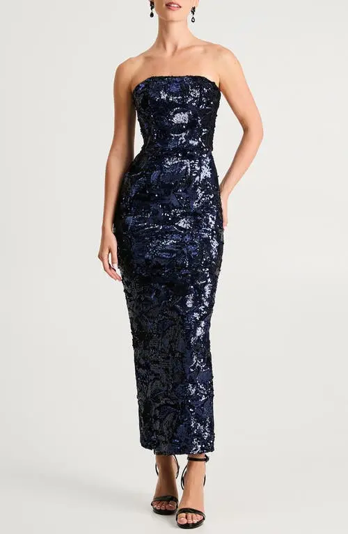 HELSI Leslie Pattern Sequin Strapless Gown - Navy