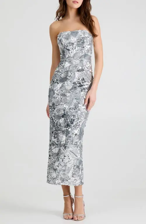 HELSI Leslie Pattern Sequin Strapless Gown - Platinum