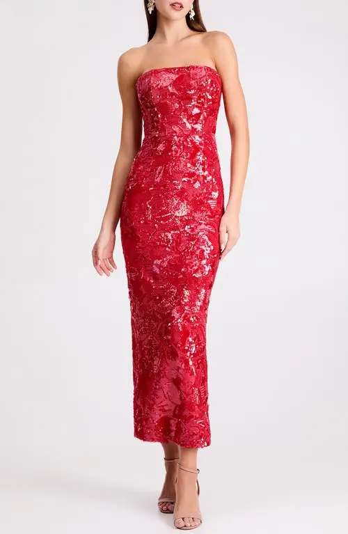 HELSI Leslie Pattern Sequin Strapless Gown - Strawberry