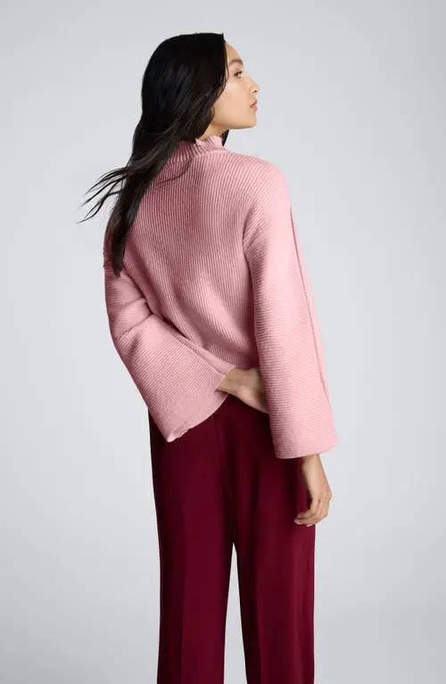 KENNETH COLE Ribbed Mock Neck Pullover - Blush Pink