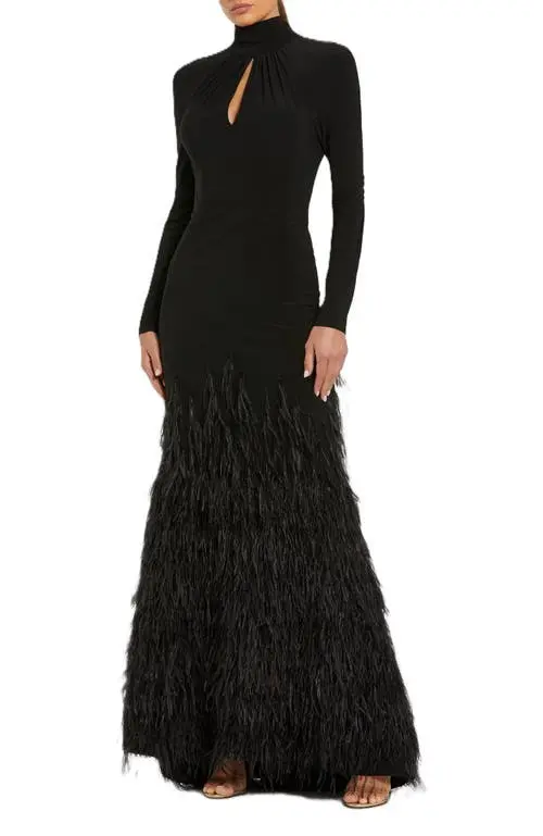 Mac Duggal Jersey Feather Gown - Black