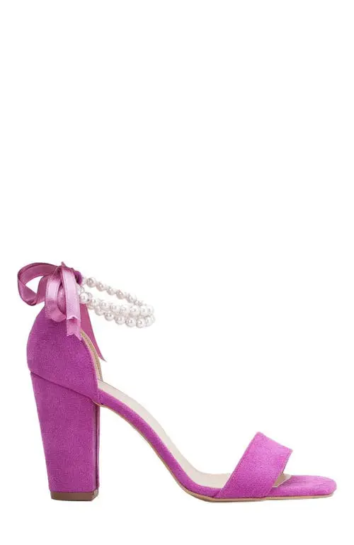 FOREVER & ALWAYS SHOES Melissa Block Heel Sandals With Pearls - Fuchsia