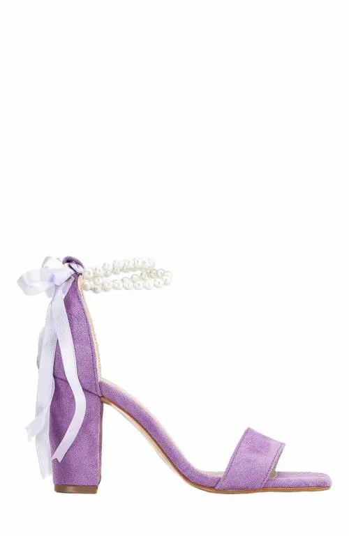 FOREVER & ALWAYS SHOES Melissa Block Heel Sandals With Pearls - Purple Faux Suede