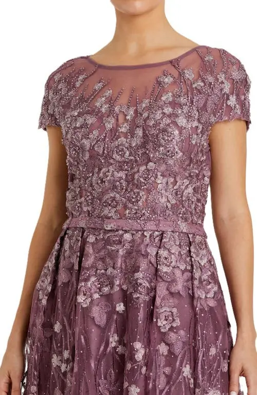 Mac Duggal Embellished Floral Cap Sleeve A-line Gown - Wisteria