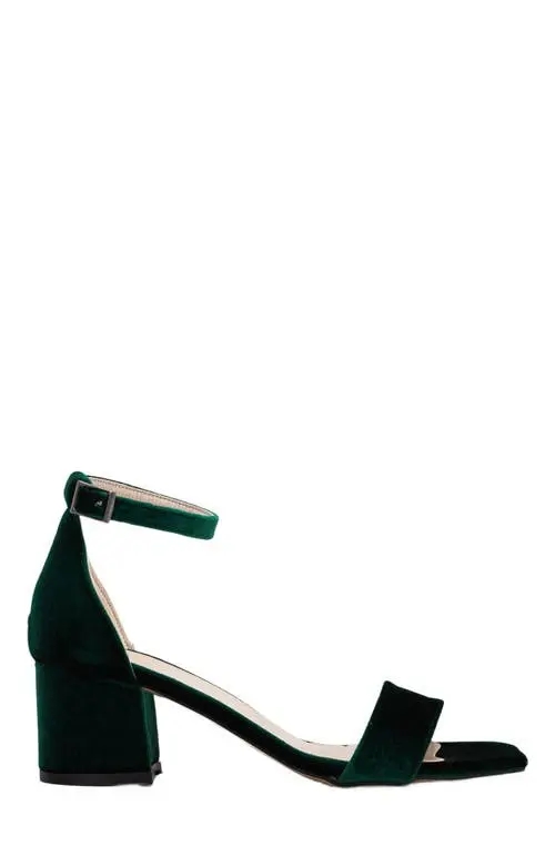FOREVER & ALWAYS SHOES Iva Low Block Heel Sandals - Emerald Green Velvet