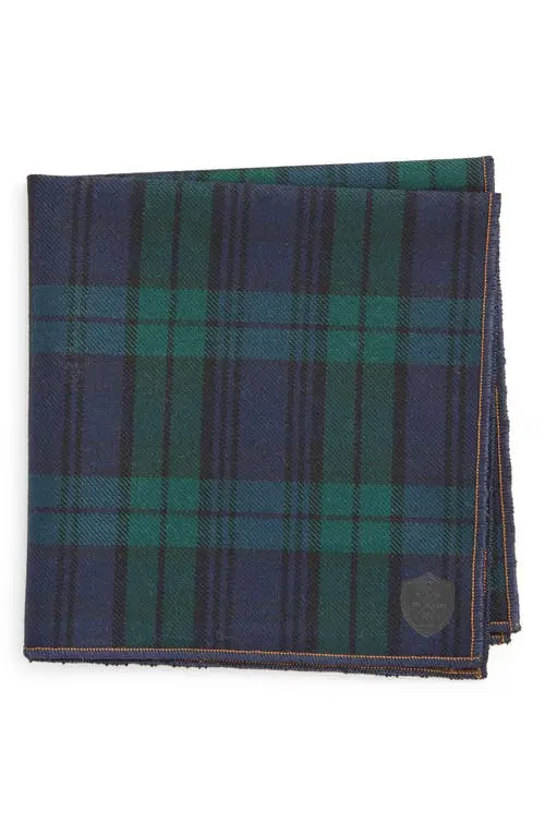 CLIFTON WILSON Plaid Wool Pocket Square - Blue