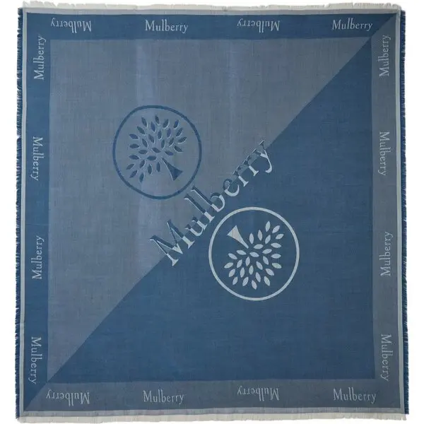 Mulberry Wool Logo Square Scarf - Denim Blue