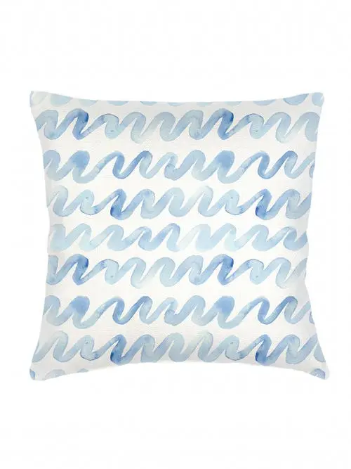 Anaya Watercolor Waves Linen Pillow With Down Alternative Insert - Blue