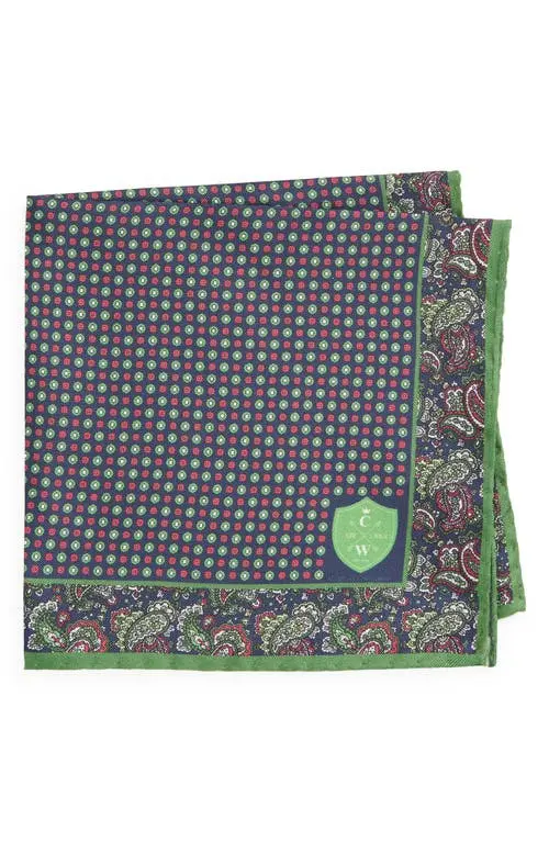 CLIFTON WILSON Paisley Silk Pocket Square - Green