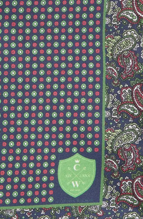 CLIFTON WILSON Paisley Silk Pocket Square - Green