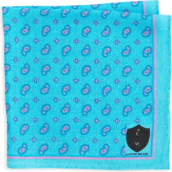CLIFTON WILSON Paisley Wool Pocket Square - Teal