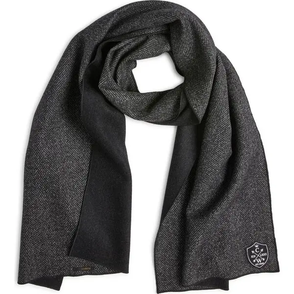 CLIFTON WILSON Herringbone Double Face Wool Scarf - Charcoal