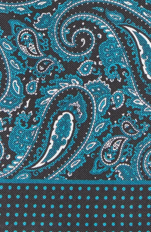 CLIFTON WILSON Paisley Silk Pocket Square - Aqua