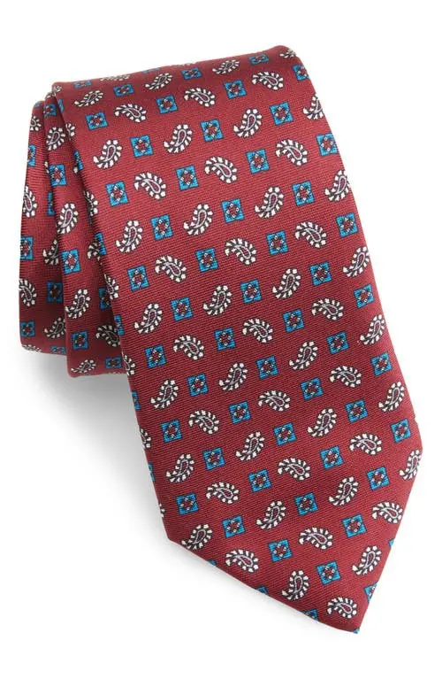 CLIFTON WILSON Paisley & Medallion Silk Tie - Burgundy