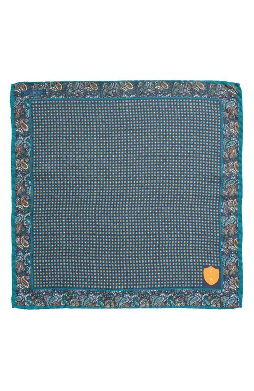 CLIFTON WILSON Paisley Silk Pocket Square - Turquoise
