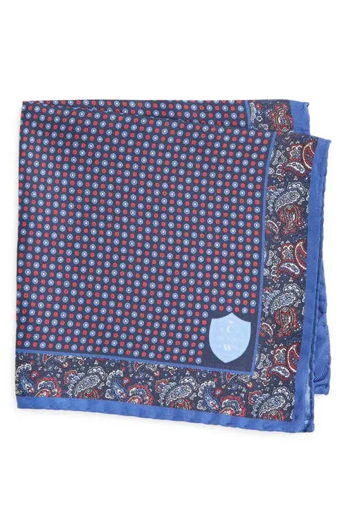 CLIFTON WILSON Paisley Silk Pocket Square - Blue