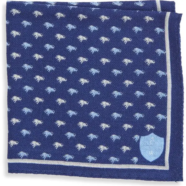 CLIFTON WILSON Print Wool Pocket Square - Navy