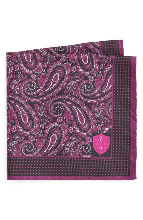 CLIFTON WILSON Paisley Silk Pocket Square - Fuschia