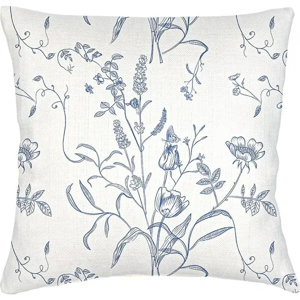 Anaya English Garden Linen Pillow With Down Alternative Insert - Blue