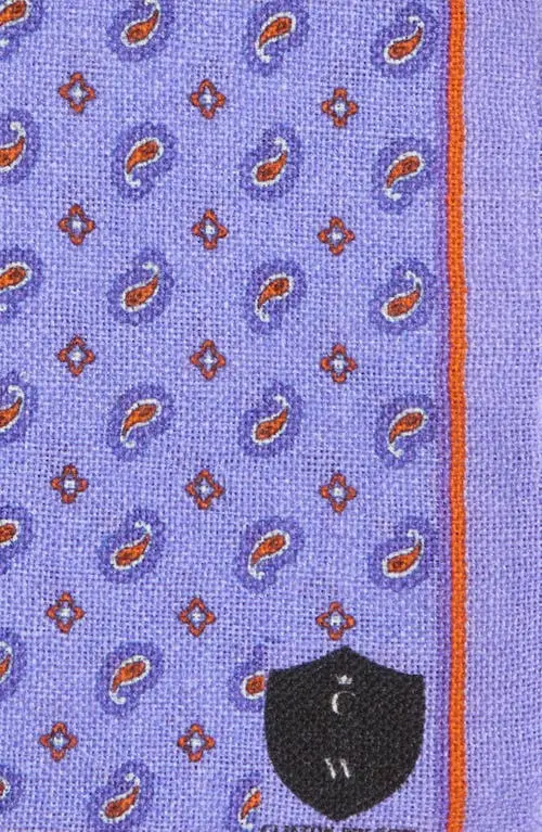 CLIFTON WILSON Paisley Wool Pocket Square - Periwinkle