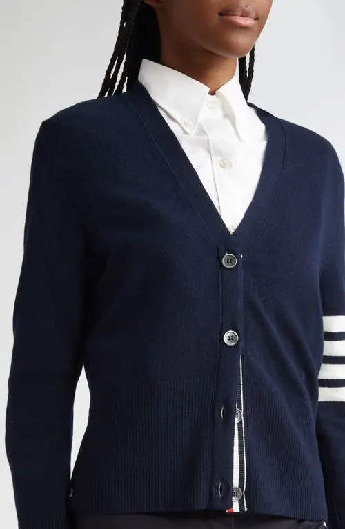 Thom Browne Classic 4-bar Virgin Wool V-neck Cardigan