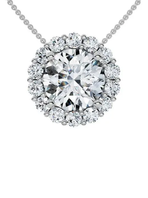 BLISS DIAMOND Certified 3 1/2ct Halo Lab Grown Diamond 14k Gold Pendant Necklace - White Gold