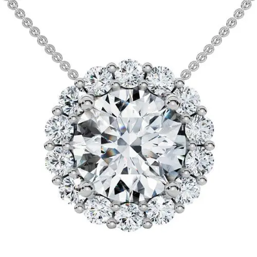 BLISS DIAMOND Certified 3 1/2ct Halo Lab Grown Diamond 14k Gold Pendant Necklace - White Gold