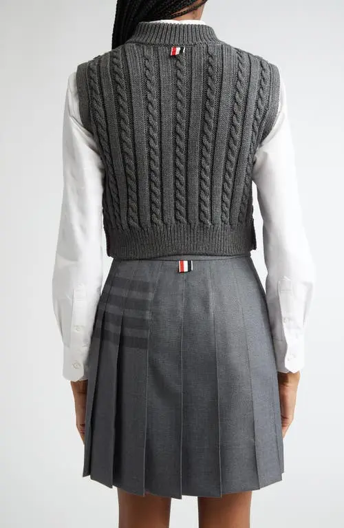 Thom Browne Cable Knit Virgin Wool Sweater Vest - Medium Grey