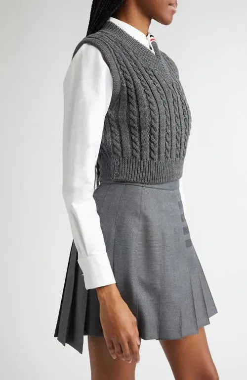 Thom Browne Cable Knit Virgin Wool Sweater Vest - Medium Grey