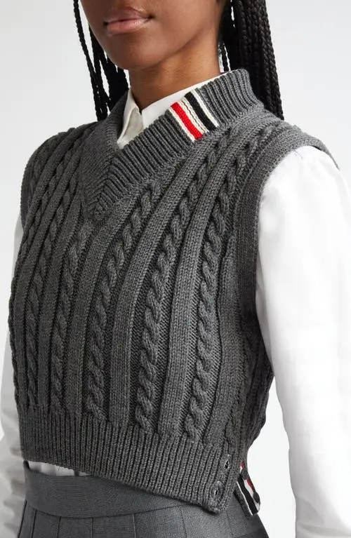Thom Browne Cable Knit Virgin Wool Sweater Vest - Medium Grey