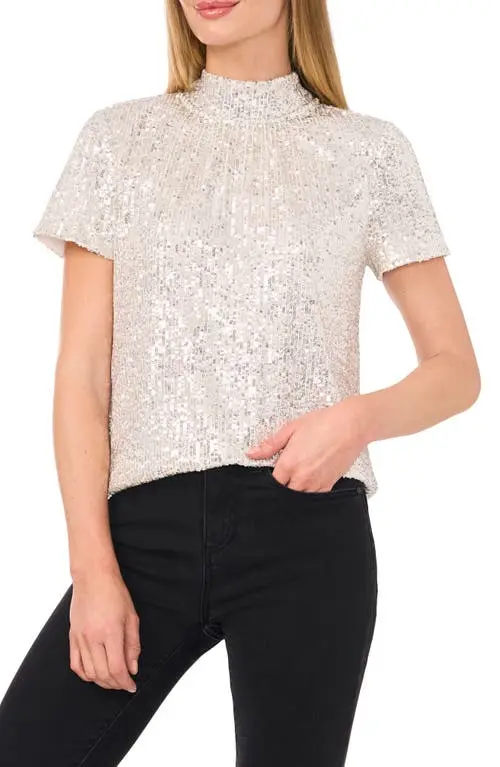 CECE DUPRAZ Sequin Mock Neck Top - Champagne