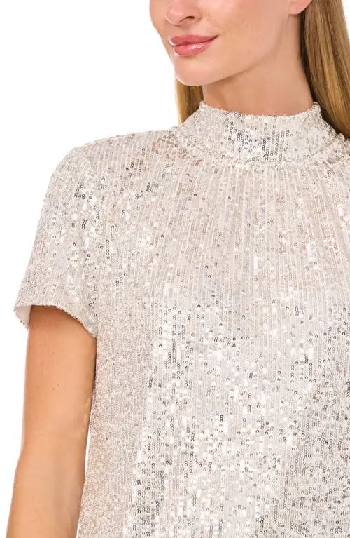CECE DUPRAZ Sequin Mock Neck Top - Champagne