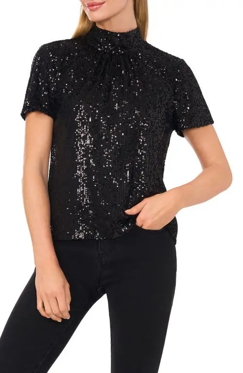 CECE DUPRAZ Sequin Mock Neck Top