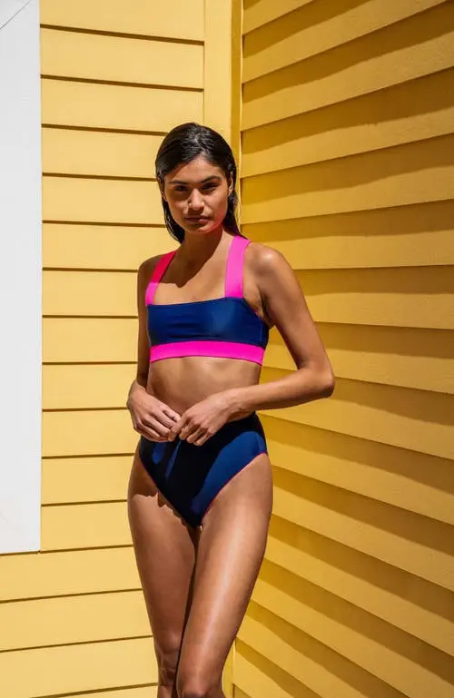 ANSEA Reversible High Waisted Bikini Brief - Pink/navy