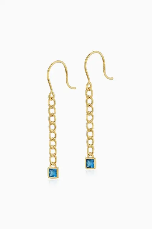 ORADINA 14k Gold Curb Drop Earrings - Gold - Blue Zirconia