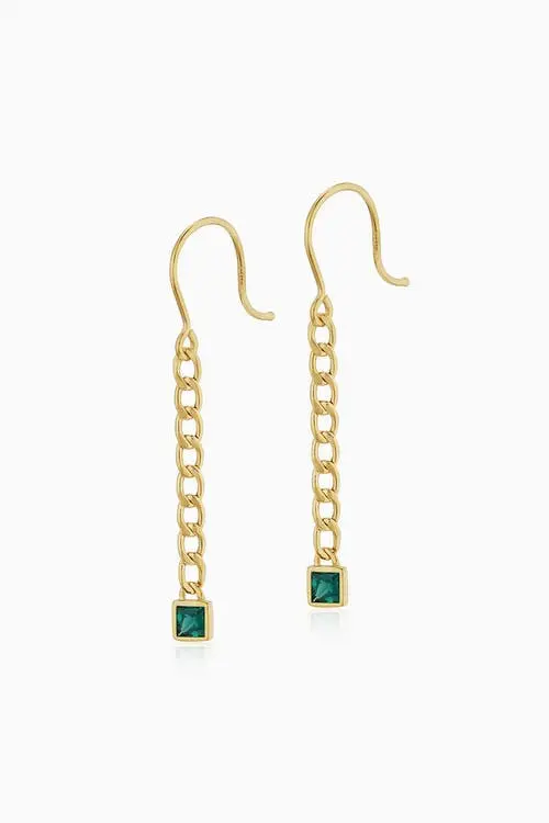 ORADINA 14k Gold Curb Drop Earrings - Gold - Green Zirconia