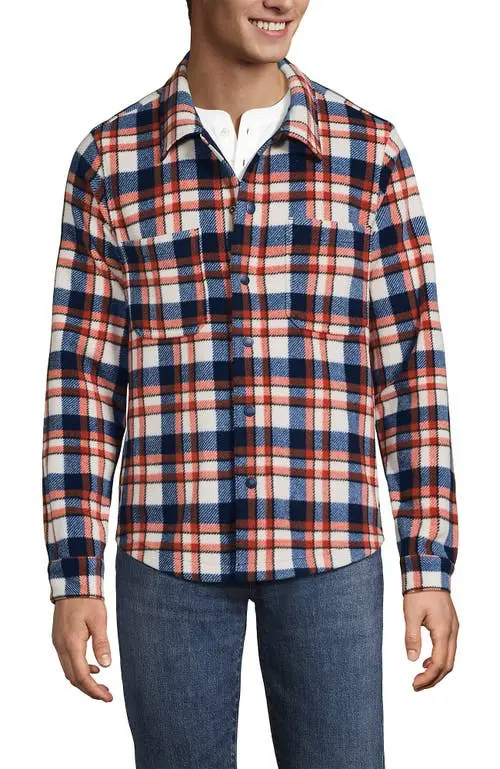 LANDS' END Anyweather Fleece Shirt Jacket - Navy/bourbon Plaid