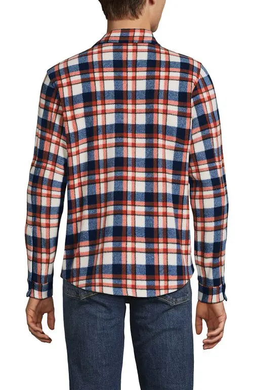 LANDS' END Anyweather Fleece Shirt Jacket - Navy/bourbon Plaid