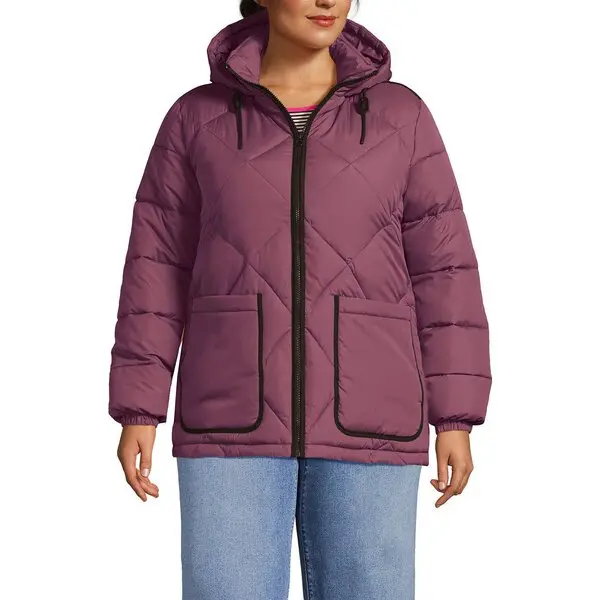 LANDS' END Featherfree Insulated Diamond Quilted Jacket - Washed Bordeaux