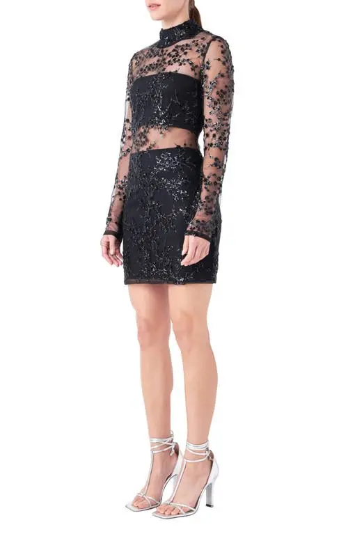 Endless Rose Long Sleeve Sequin Minidress - Black