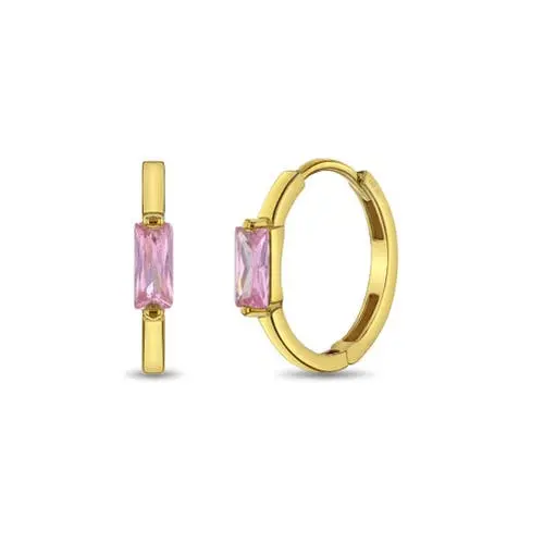 IN SEASON JEWELRY 14k Yellow Baguette Huggie Earrings - Pink