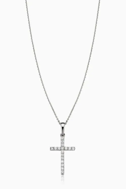 ORADINA 14k Gold Diamond Cross Pendant Necklace - White Gold - Diamonds