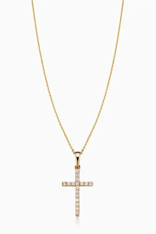 ORADINA 14k Gold Diamond Cross Pendant Necklace - Yellow Gold - Diamonds
