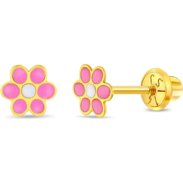 IN SEASON JEWELRY 14k Yellow Gold Enamel Flower Stud Earrings - Pink