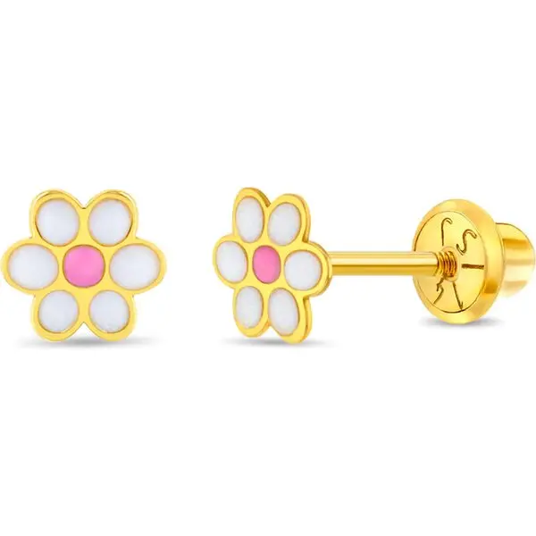 IN SEASON JEWELRY 14k Yellow Gold Enamel Flower Stud Earrings - White