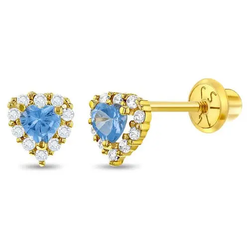 IN SEASON JEWELRY 14k Yellow Gold Princess Heart Cubic Zirconia Stud Earrings - Blue