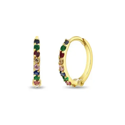 IN SEASON JEWELRY 14k Yellow Cubic Zirconia Huggie Earrings - Multi-color