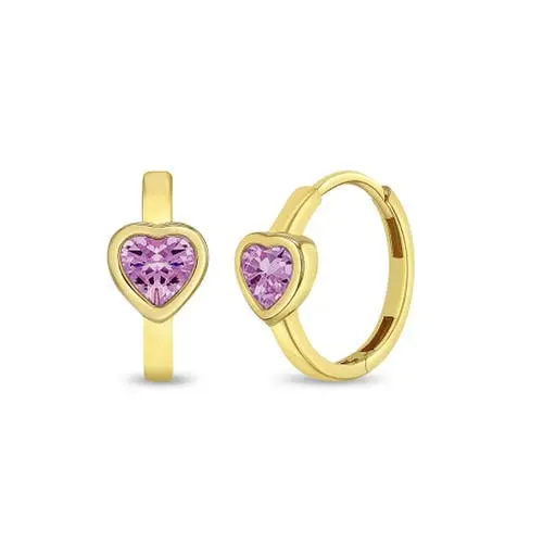 IN SEASON JEWELRY 14k Yellow Heart Hoop Earrings - Pink