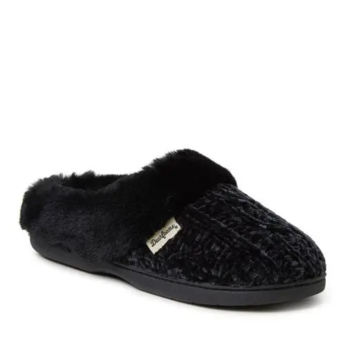 DEARFOAMS Claire Cable Knit Chenille Clog Slipper - Black